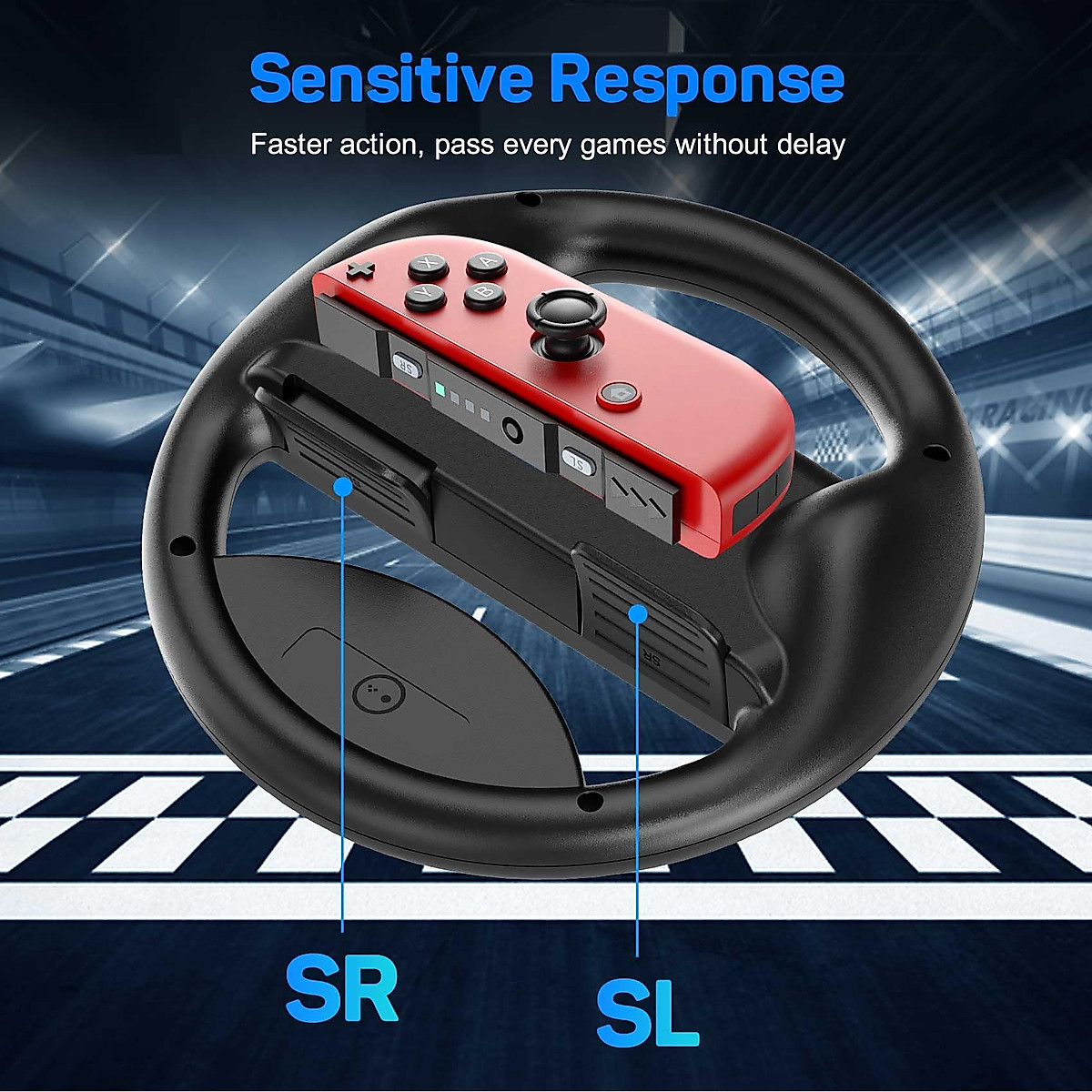 momen Switch Steering Wheel for Switch Joycon Controller, Switch Racing Wheels Grip Family Use Accessories for Mario Kart 8 Deluxe 2 Pack (Black)