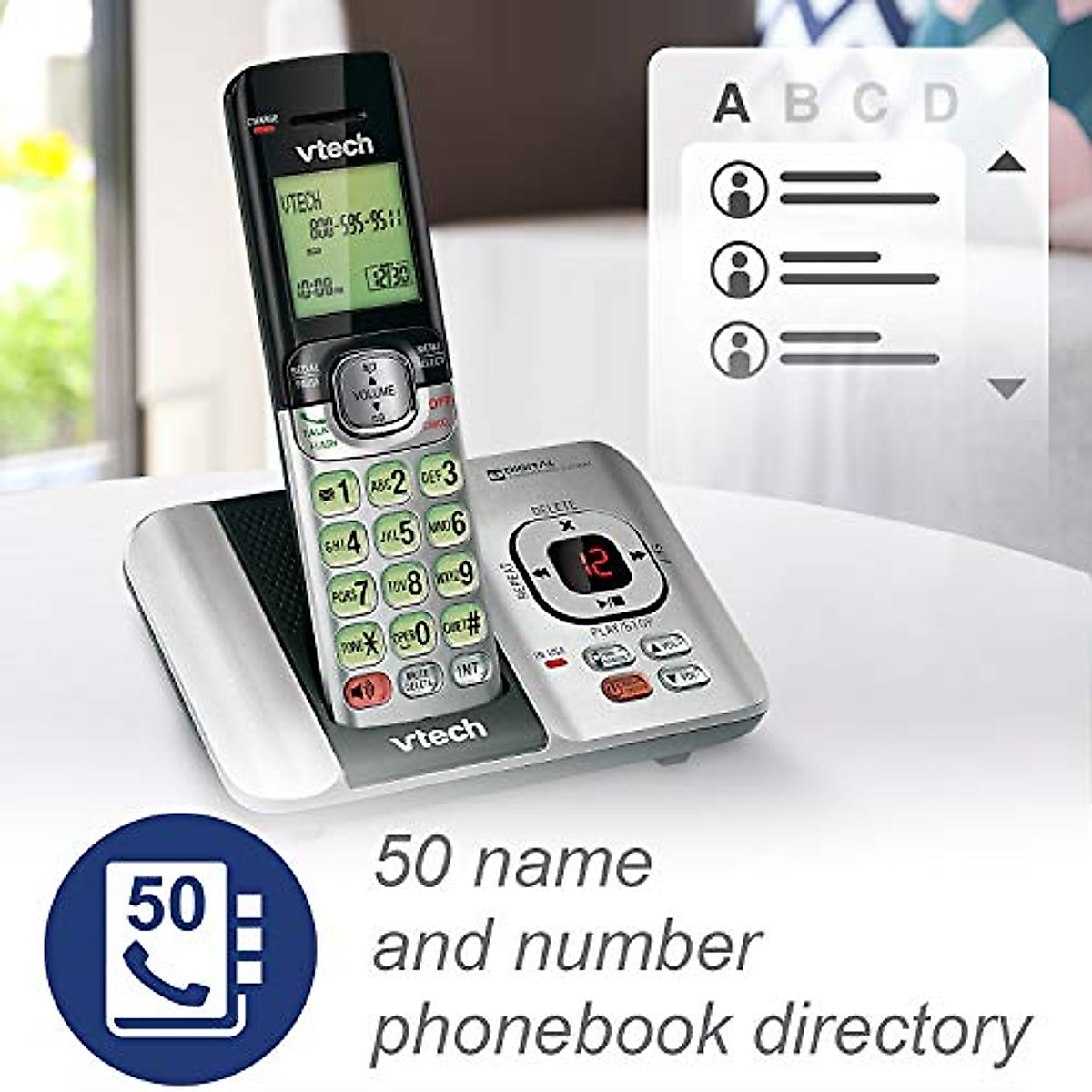 VTech CS6529-3 3-Handset Expandable Cordless Phone with Answering System-Caller ID/Call Waiting & Backlit Display/Keypad, Silver