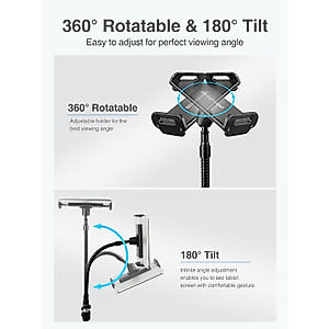 elitehood Tablet Floor Tripod Stand, Stronger Gooseneck iPad Tripod Stand, 72" Adjustable iPad Stand Holder for Stream/Watching, for iPad Pro 12.9, Mini, Air, iPhone and 4.7-13" Tablet and Cellphone