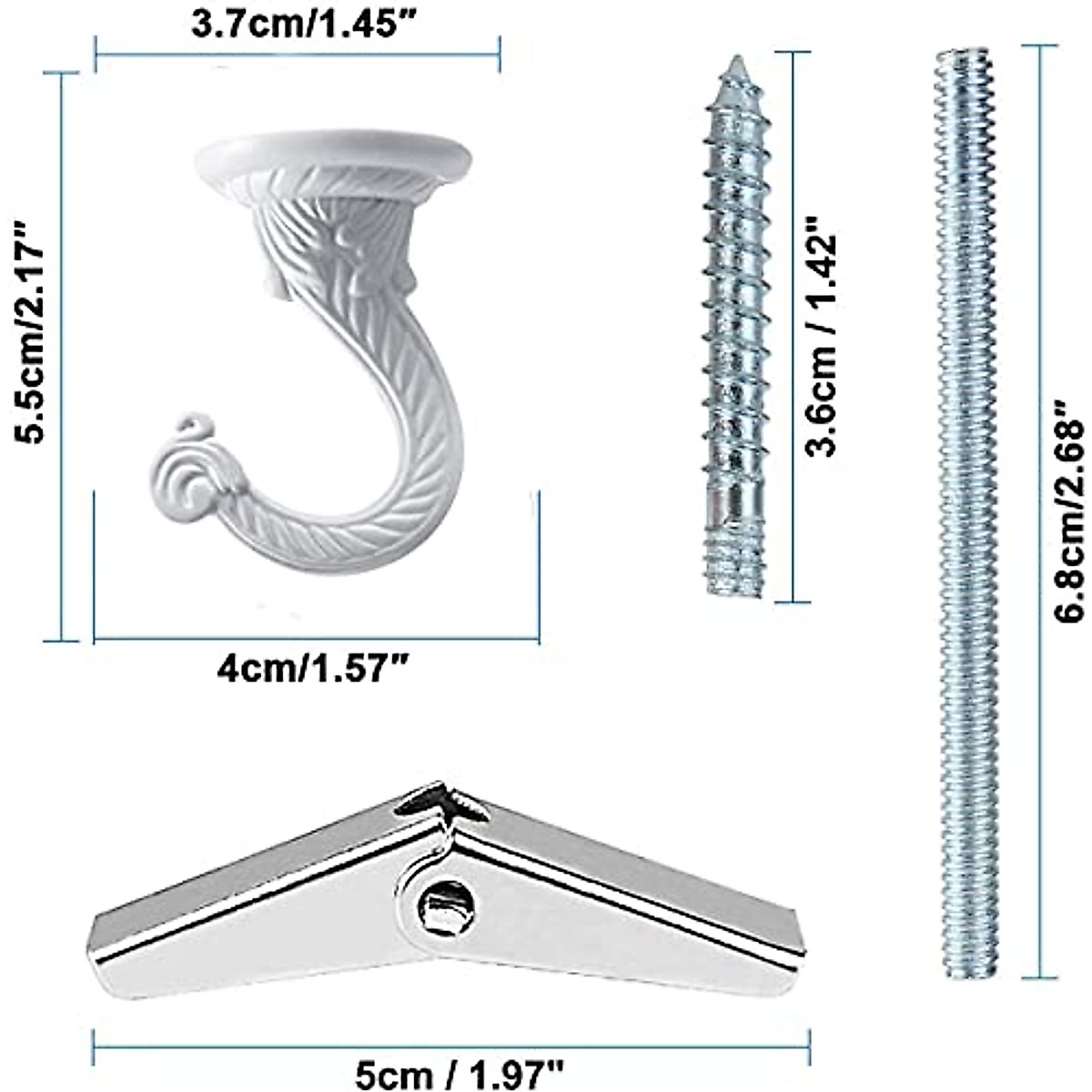 GDQLCNXB 2 Sets 55mm/2.17" Ceiling Metal Ceiling Hooks, Heavy Duty Swag Ceiling Hooks with Hardware for Hanging Plants/Chandeliers/Wind Chimes/Ornament (White)