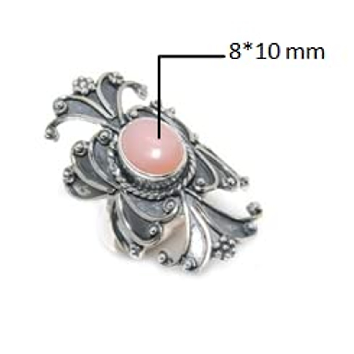 AUDRIELLE 925 Sterling Silver Ring, Pink Opal Oval Shape Handmade Gemstone, Adjustable