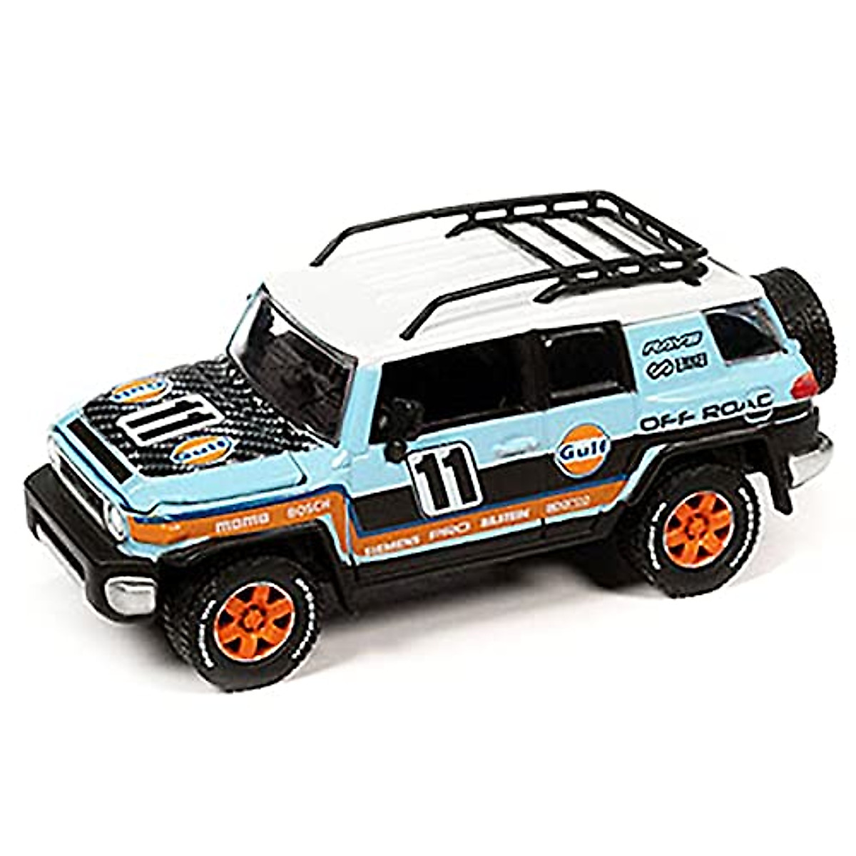 2007 FJ Cruiser #11 Light Blue Gulf Oil with Roofrack Limited Edition to 6000 Pieces Worldwide 1/64 Diecast Model Car by Johnny Lightning JLCP7415