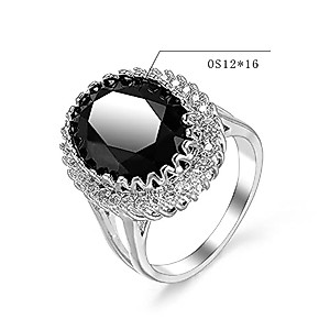 SUKKCCNO S925 Silver Women's Ring Shiny Black Diamond Ring AAA Cubic Zirconia Ring Oval Cut Cubic Zircon Wedding Ring