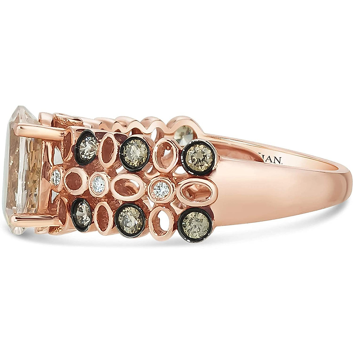 LE VIAN 3/8 Carat Diamond and Oval Morganite Engagement Ring for Women in 14k Rose Gold (Fancy Brown/H-I, SI1-SI2, cttw) Promise Anniversary Ring Size 7