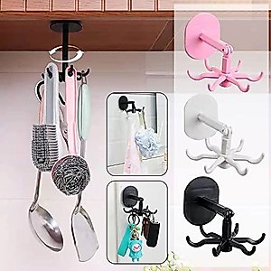 kdhgoo 1PC Self-Adhesive 360° Rotating Hook with 6 Hooks for Kitchen Bath Wardrobe Wall Hooks Space Saving No Drilling