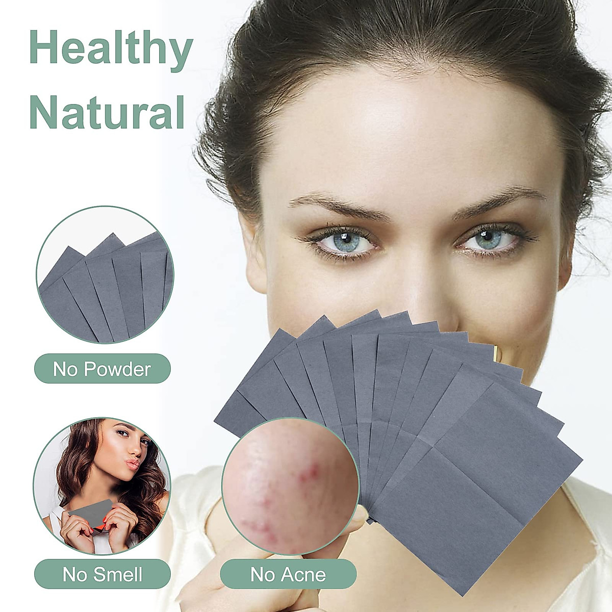 Natural Oil Blotting Paper for Oily Skin with Bamboo Charcoal - 26% Larger Oil Blotting Sheets for Face,Makeup Friendly,100 Counts,Easy Take Out Design, Premium Oil Absorbing Sheets