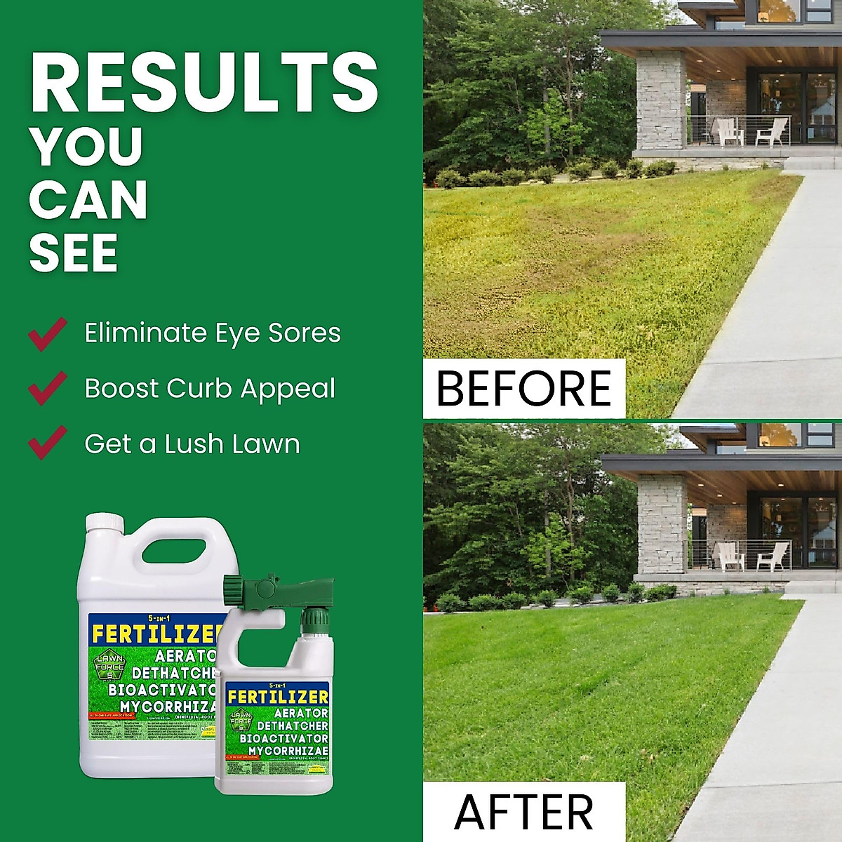 5-in-1 Natural Liquid Lawn Fertilizer Aerator Dethatcher Humic Acid Kelp Mycorrhizae – Lawn Force 5 – Nature’s Lawn & Garden - 1 Gal