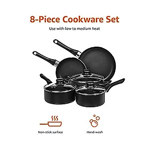 Amazon Basics Non-Stick Cookware Set, Pots and Pans - 8-Piece Set