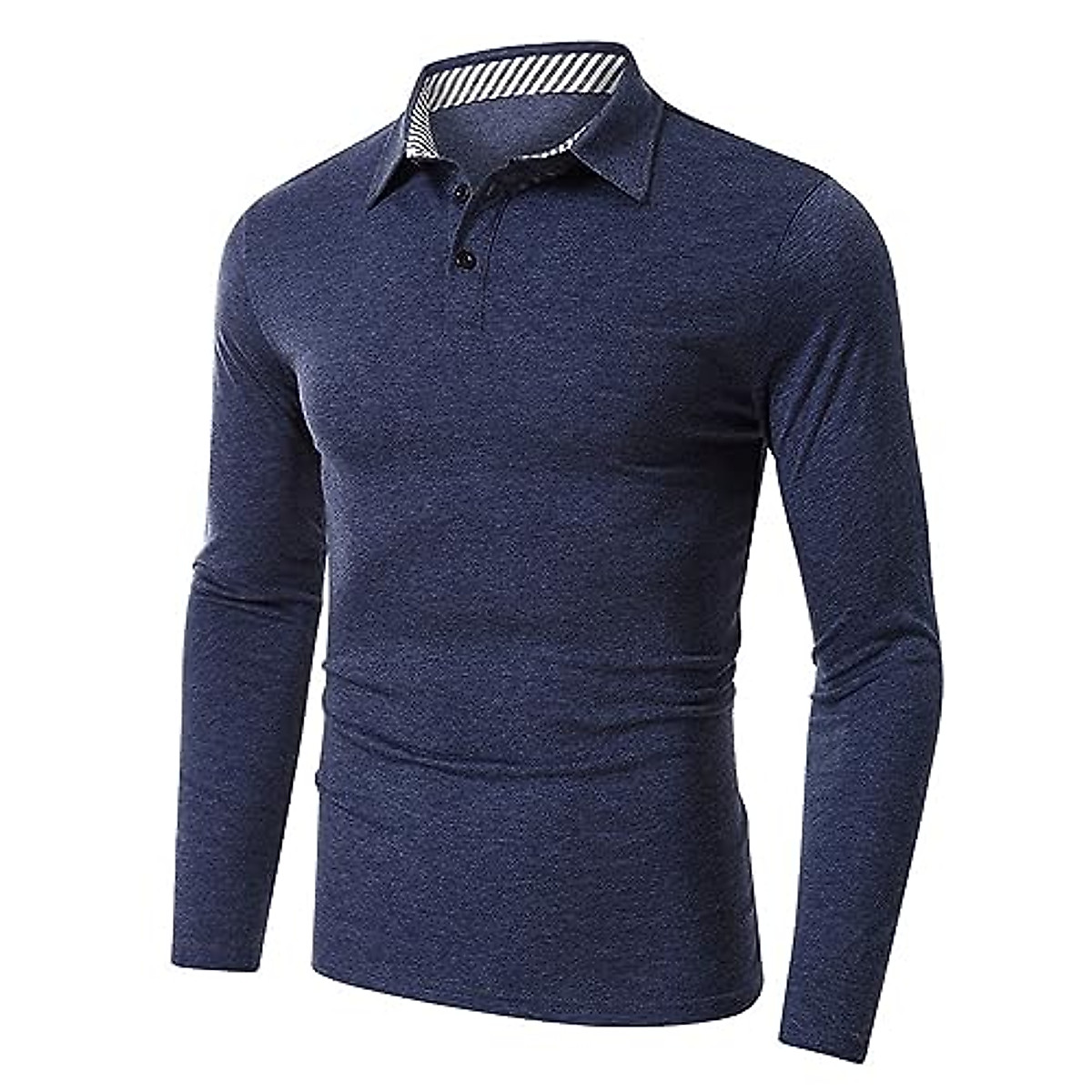DGKaxiyaHM Men's Solid Color Breathable Golf Polo Shirts Pullover Long Sleeve Tactical Shirts Jersey Outdoor Active T-Shirts (Blue,Medium)