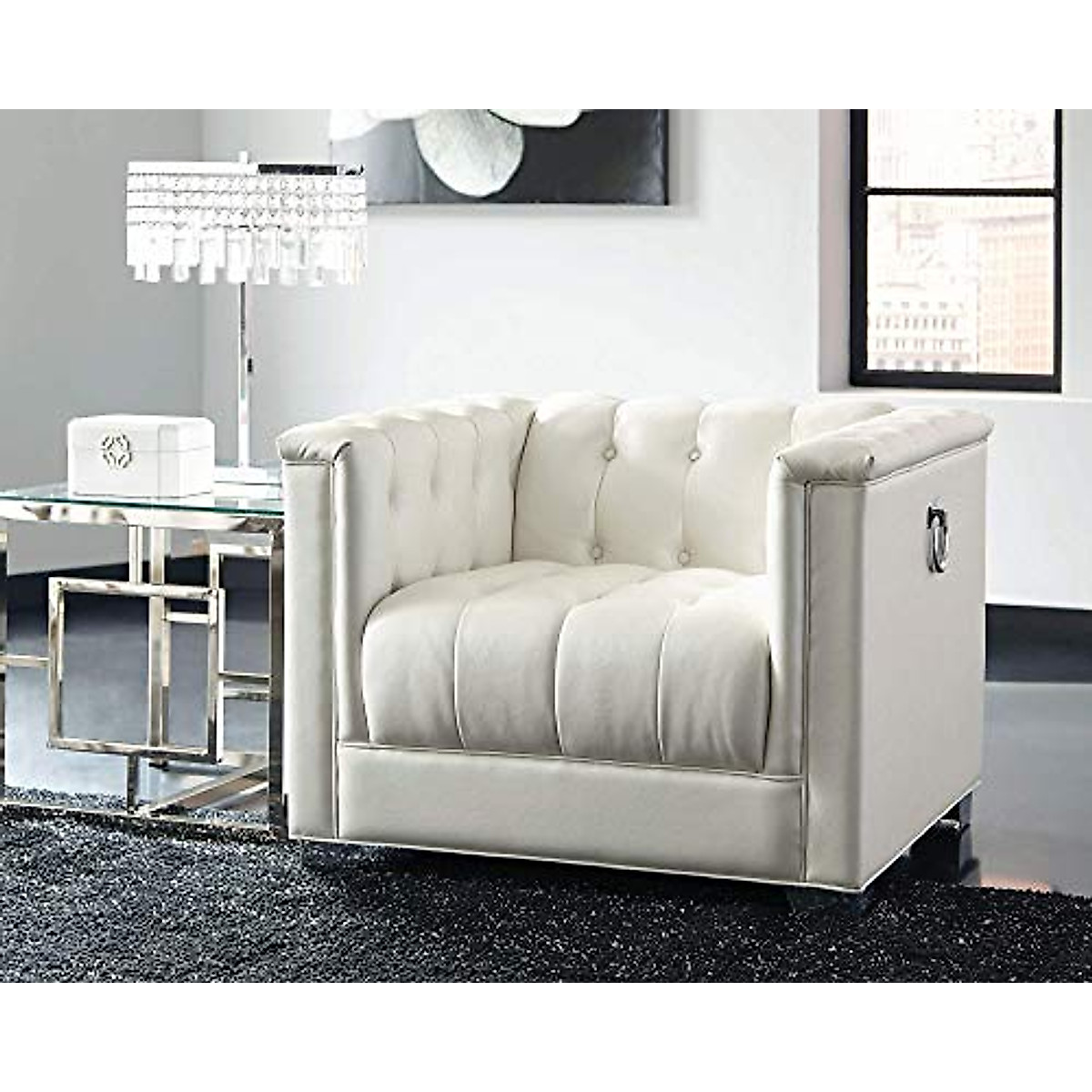 Coaster Chaviano Collection 33" Chair with Padded Breathable Leatherette Upholstery Chrome Legs and Button Tufting In Pearl 505393