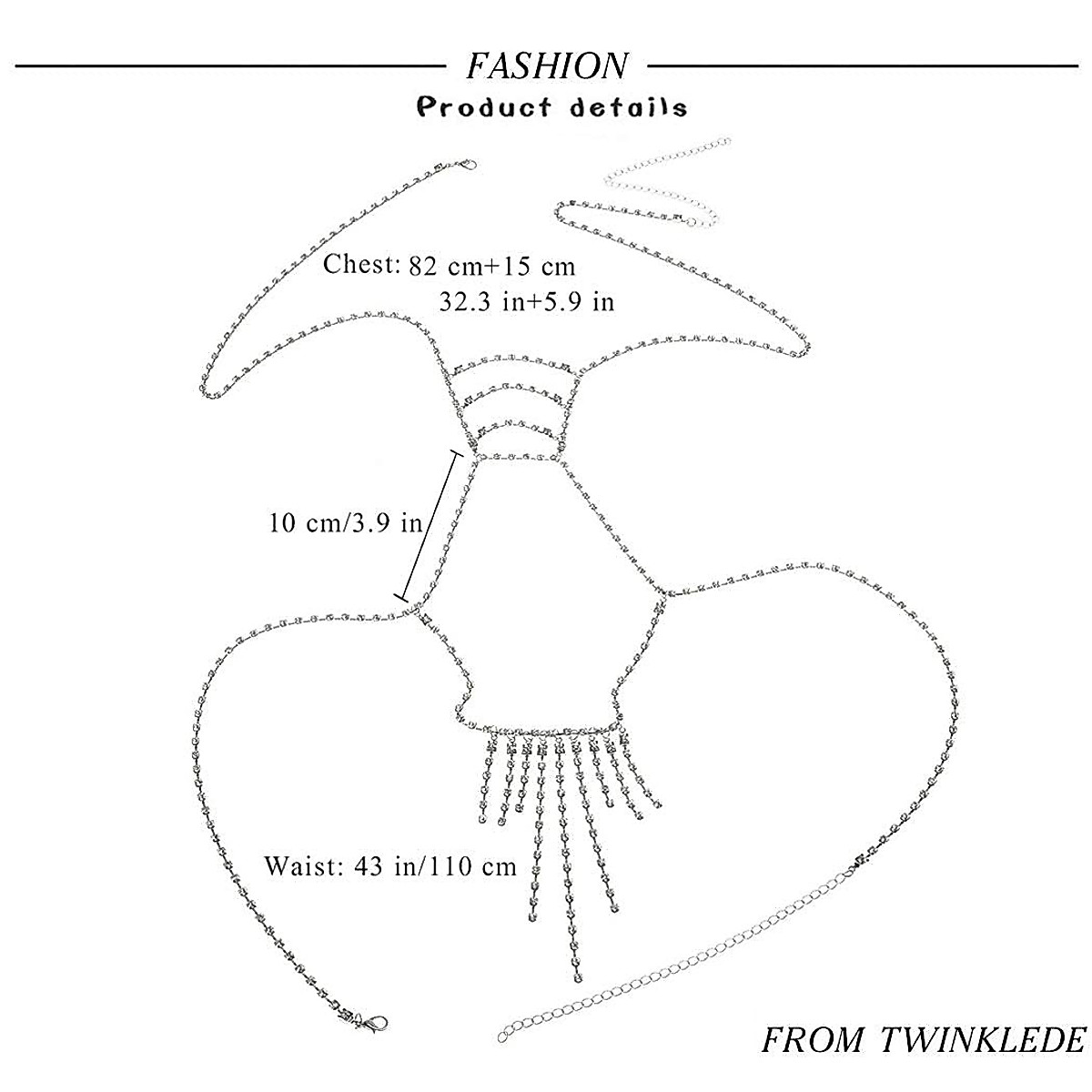 TWINKLEDE Rhinestone Body Chain Silver Bra Chest Chain Crystal Harness Body Acessories for Women and Girls