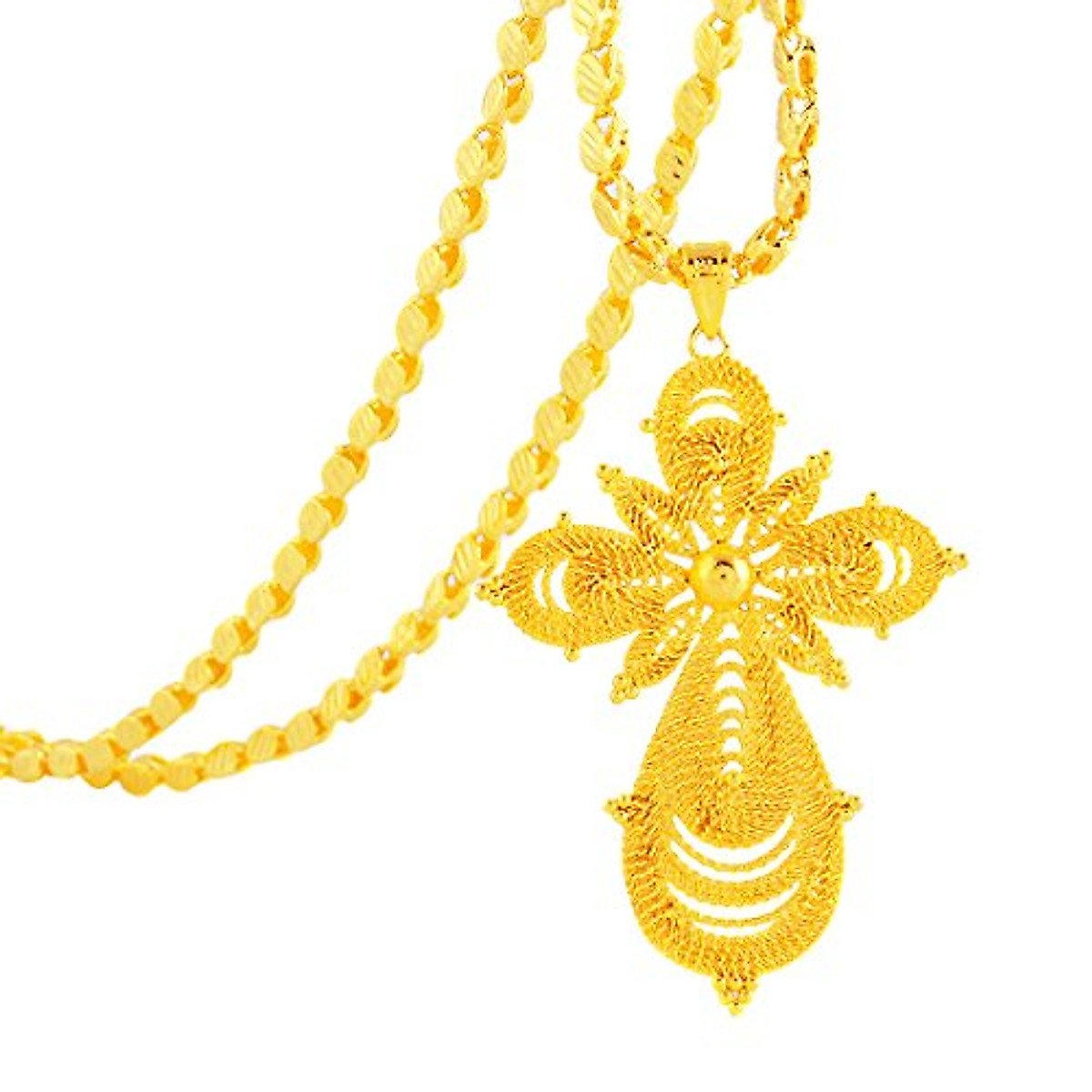 18K Gold Plated Ethiopian Cross Pendant with Ethiopian Handmade Chain Eritrea Items