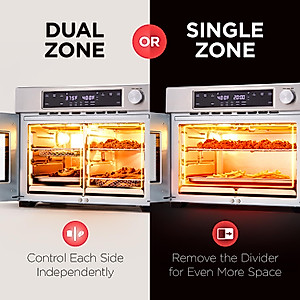 Dual Zone Air Fryer French Door Oven - 32 Qt Convection Toaster Combo - 10-in-1 Multifunction Up to 450° - 1800W - Temperature Control, Timer - Stainless Steel – Dehydrate, Broil, Bake, Roast, Ferment