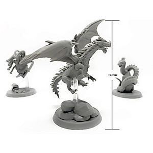 Citadel Black Colossal Onslaught Miniatures Set - 4 Pack - Large 50mm Base, D&D BBEG Unpainted Minis, Includes Dragon, Lich, Beholder, Basilisk