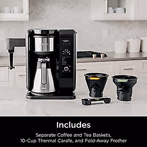 Ninja CP307 Hot and Cold Brewed System, Tea & Coffee Maker, with Auto-iQ, 6 Sizes, 5 Styles, 5 Tea Settings, 50 oz Thermal Carafe, Frother, Coffee & Tea Baskets, Dishwasher Safe Parts, Black