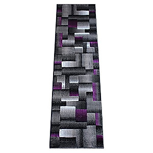 Masada Rugs, Modern Contemporary Runner Area Rug, Purple Grey Black (2 Feet X 7 Feet)