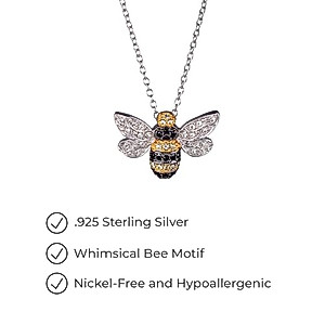 Amazon Essentials womens Sterling Silver Bumblebee Pendant Necklace Made with Crystal (18"), (previously Amazon Collection)
