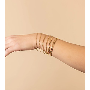 Olive & Chain Solid 10k Gold Figaro Link Chain Bracelet for Men/Women, Yellow Gold, Hypoallergenic, Lobster Clasp Closure