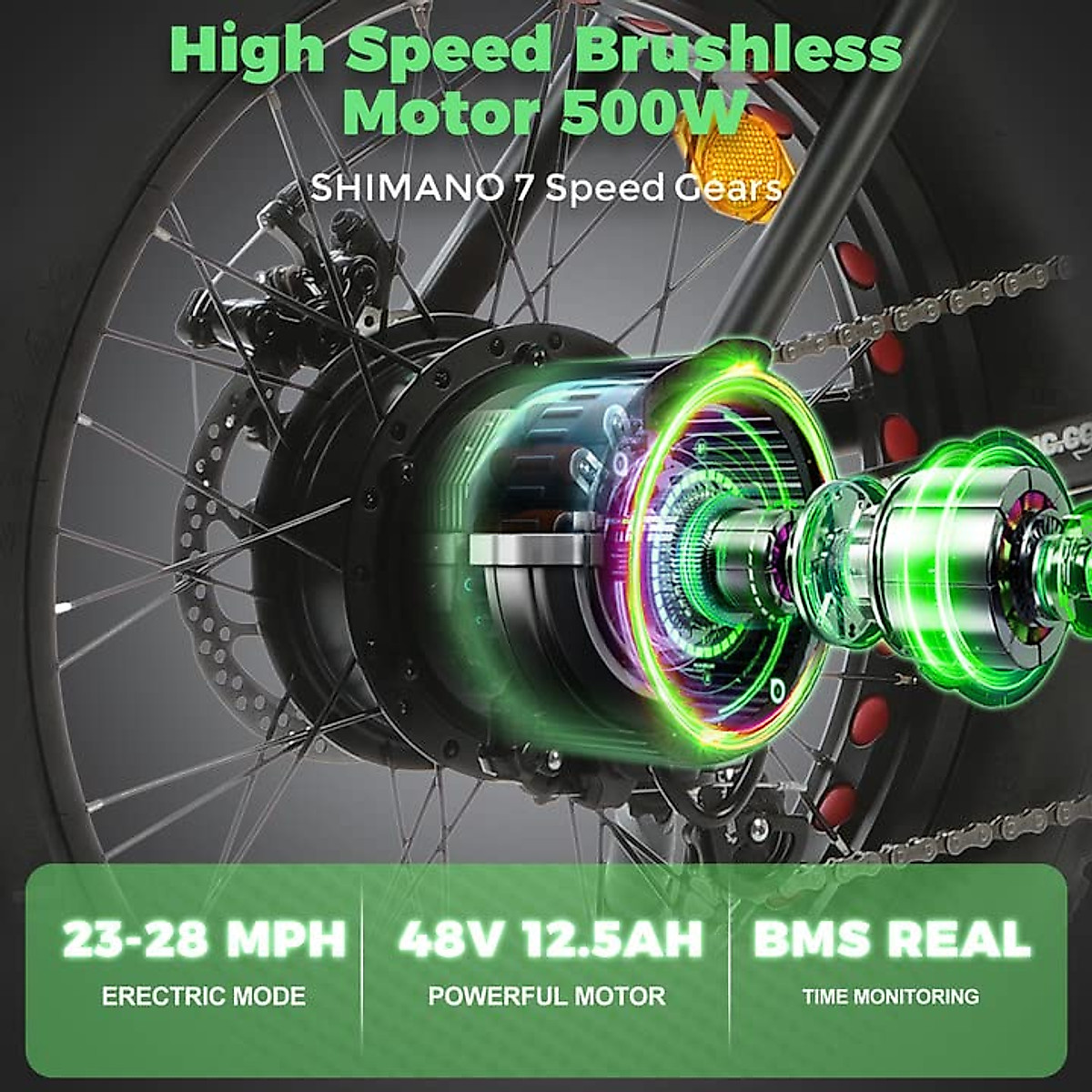 ECOTRIC Electric Bike 500W Folding Ebike 20" Fat Tire Foldable Electric Bicycle 48V 12.5AH Lithium Removable Battery Beach Snow Mountain E-Bike Commute Ebike for Adults Shimano 7-Speed