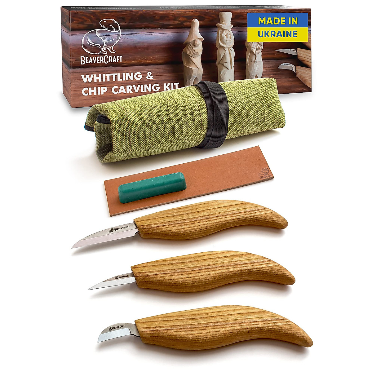 BeaverCraft S15 Whittling Kit Wood Carving Kit for Beginners - Wood Carving Tools Set - Whittling Knife Set Whittling Tools Wood Carving Wood for Beginners, Wood Whittling Kit for Beginners