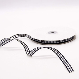 Alpurple 50 Yard Large Buffalo Check Ribbon -3/8 Inch Black and White Gingham Ribbon- Plaid Ribbon, Lumberjack Ribbon for Lumberjack Party Supplies and Christmas, Valentine's DIY Craft (Black-3/8)