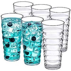 Amazing Abby - Ripply - 24-Ounce Plastic Tumblers (Set of 6), Plastic Drinking Glasses, All-Clear Reusable Plastic Cups, Stackable, BPA-Free, Shatter-Proof, Dishwasher-Safe