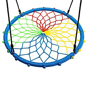 walsport 40” Spider Web Tree Swing Outdoor Saucer Tree Swing 330lb Weight Capacity Outdoor Swing for Kids Adults Extra Safe and Durable Easy to Install Red&Yellow&Blue&Green