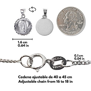 Guadalupe virgin silver necklace, Dainty medal charm with chain, Mexican Taxco sterling silver 925 pendant Virgen de Guadalupe, Virgin Mary silver medallion, Catholic Jewelry Our lady of Guadalupe gift for baptism or first communion goddaughter
