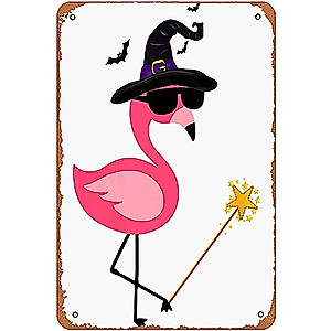 Flamingo Witch Hat Halloween Flamingo Lover Premium Metal Signs Vintage Man Cave Bar 8x12inch
