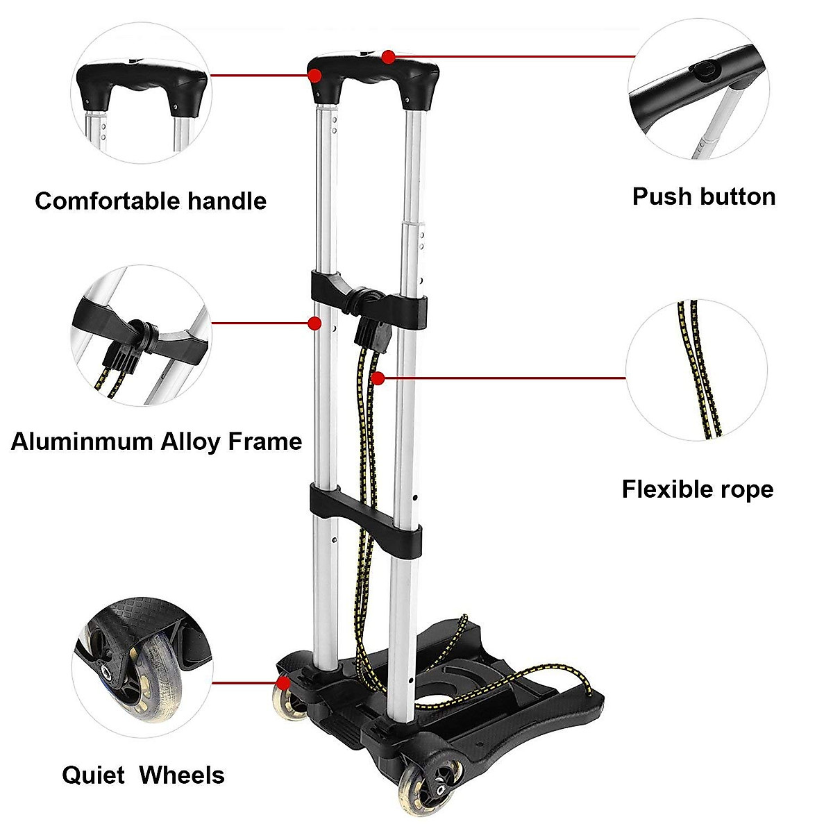 Wawxmo Aluminum Folding Hand Trucks Portable Luggage Cart with Wheels Lightweight Travel Hand Truck/Heavy Duty Moving Dolly (80LB)