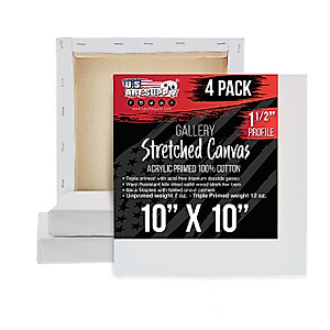 U.S. Art Supply Square Stretched Canvas for Painting 10x10 inch Gallery Depth 1-1/2" Thick, 5-Pack - 12oz Acrylic Gesso Triple Primed, Professional Artist Quality, 100% Cotton - Pouring, Oil Paint