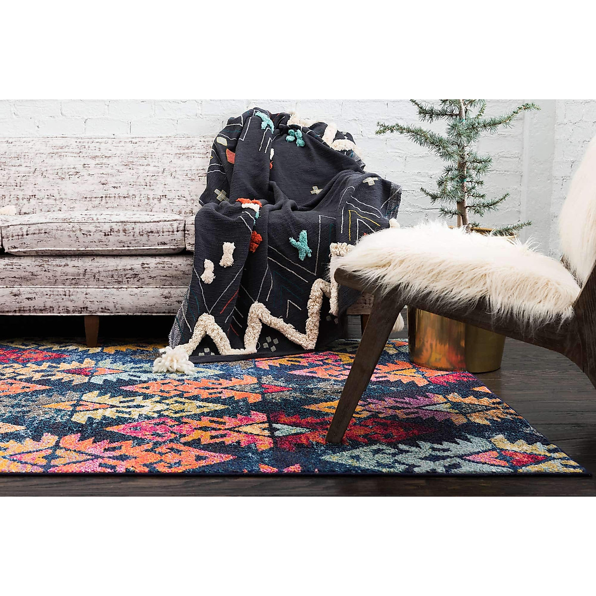 Unique Loom Sedona Collection Southwestern, Over-Dyed, Modern, Pattern, Tribal, Abstract Area Rug, 4' 0" x 6' 0", Navy Blue/Gray