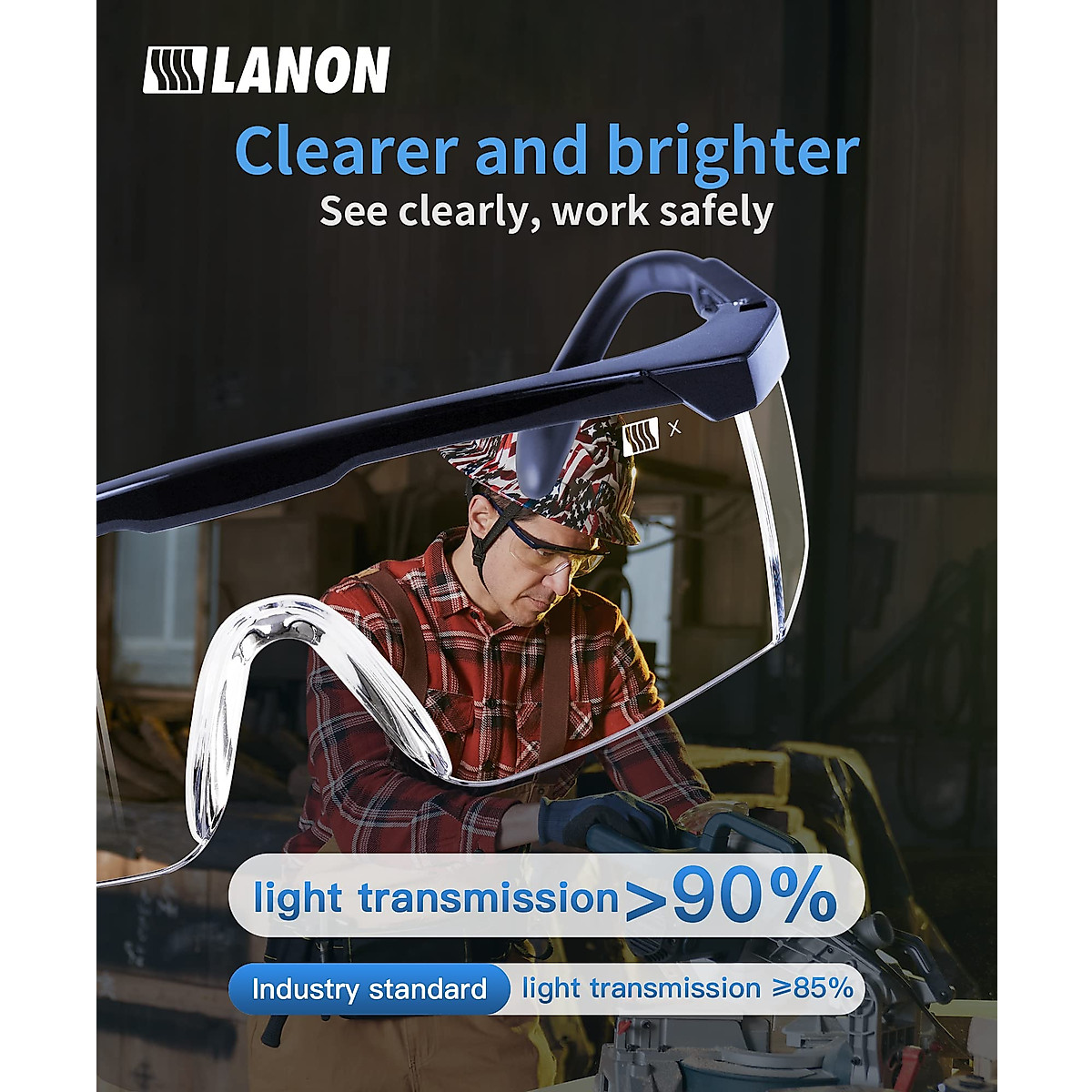 LANON 3 Pack Anti-Fog Safety Goggles with Ajustable Temples, 2.5 Times ANSI Z87.1 Double-sided Antifog, Side Protection, High Transmission, Lightweight