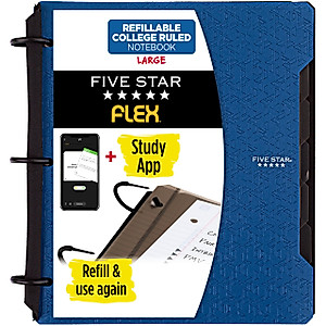 Five Star Flex Hybrid NoteBinder, 1 Inch Binder with Tabs, Notebook and 3-Ring Binder All-in-One, Blue (29328AD2)