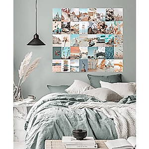 Onivein Peach Teal Wall Collage Kit Aesthetic Pictures, 50Pcs 4 x 6 Inch Blue Aesthetic Picture,Summer Beach Collage Print Kit, Trendy Cute Posters for Teen Girls, Photo Collage Kit for Dorm