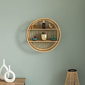 Vintiquewise Decorative Rattan Round Display Shelf with 2 Shelves for The Dining Room, Living Room, or Office.