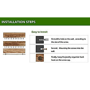 LASHMADY Jewelry Organizer, Wall Mounted Jewelry Organizer, Rustic Wood Hanging Rack, Jewelry Display For Necklaces, Bracelets, Rings, Earrings, Necklace Holder, Set of 3