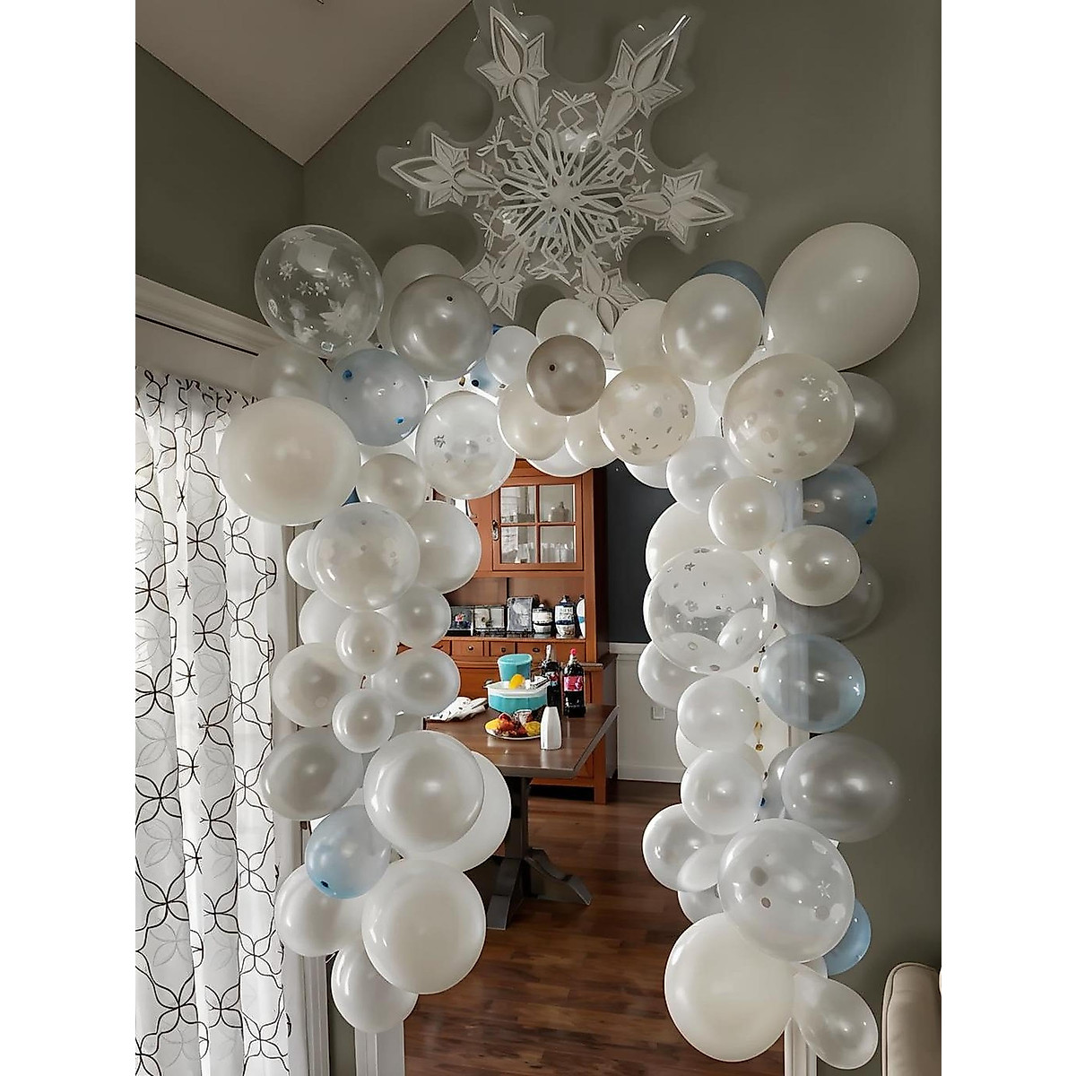 CYMYLAR 79pcs Winter Balloon Garland Arch Kit Ice Snow Crystal Blue Snowflake Foil Balloon Pearl White Pearl Grey Balloons for Christmas New Year's Day Frozen Theme Birthday Baby Shower Party Decor