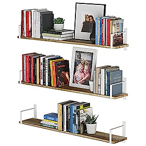 Wallniture Toledo 36"x6" Floating Shelves for Wall, Floating Bookshelf Living Room, Wall Shelves for Bedroom, Bathroom, Office & Kitchen Shelves Burnt Finish Set of 3