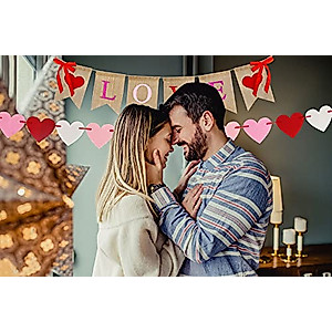 Valentines Day Decor, Love Burlap Banner Valentines Decorations 28 Pcs Felt Heart Garland Banner Hanging Heart Garland Rustic Valentine Décor for Home Mantle Fireplace Wall