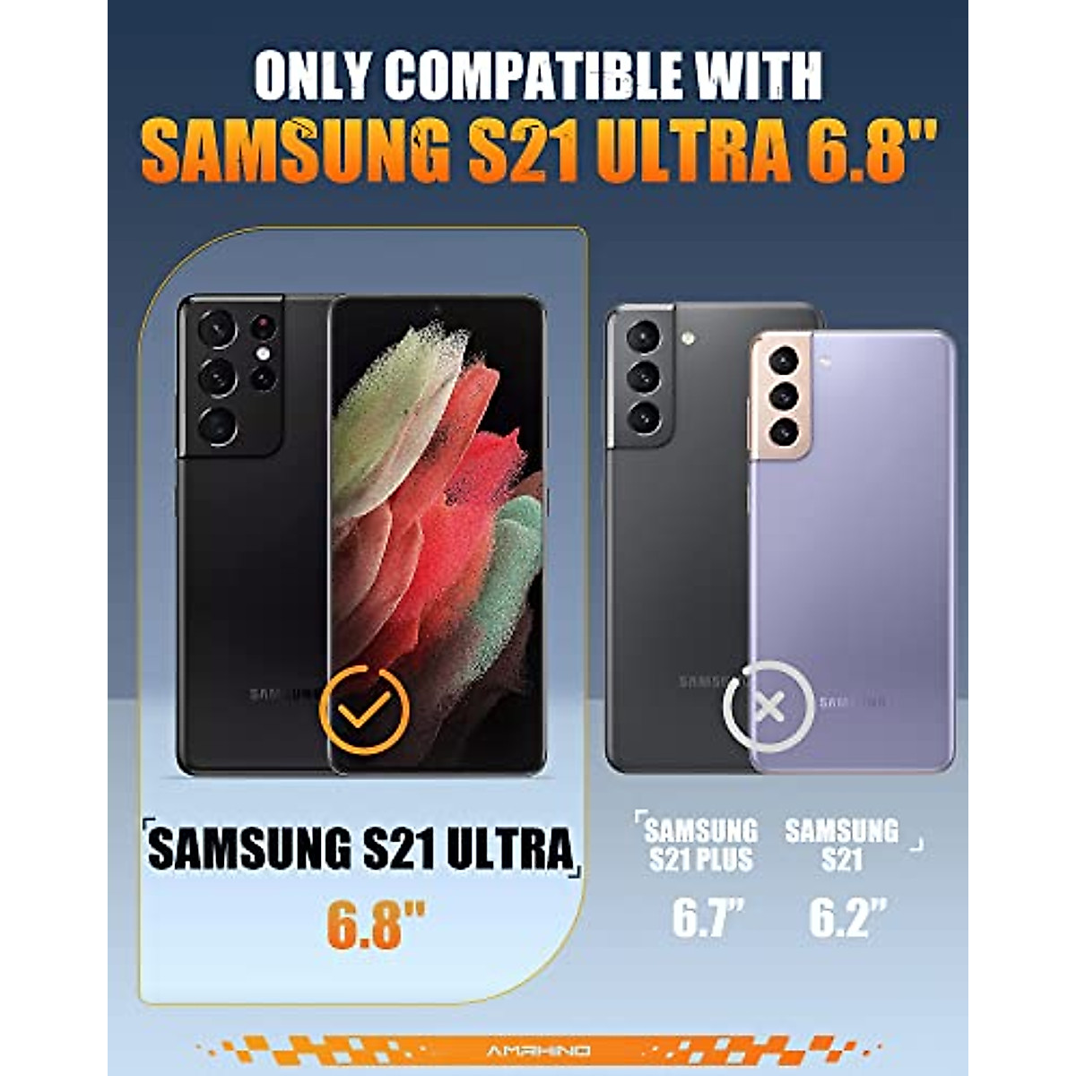 AMRHINO for Samsung Galaxy S21 Ultra Case with Built-in Screen Protector & Kickstand & S Pen Holder & Rugged Belt-Clip, Full-Body Heavy Duty Phone Case for Samsung S21 Ultra 5G 6.8 inch, Black