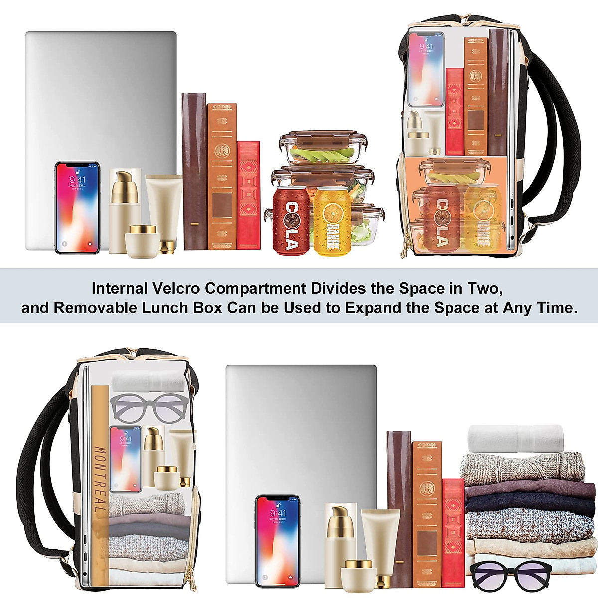 SIMBOOM Lunch Backpack for Women, Nurse Work Backpack for Men with Insulated Cooler Lunch Box, 17 Inch Laptop Backpack with USB Port (Black)