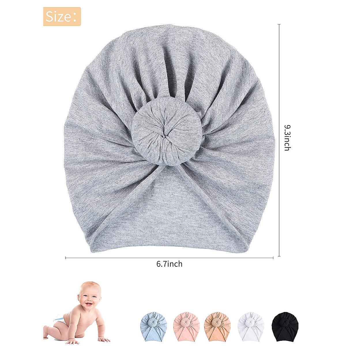 6 Pieces Baby Turbans Baby Hat Headbands Bows Newborn Beanie Nursery Head Wrap Soft Cute Toddler Cap for 0-3 Years Girls Baby (Fresh Colors)