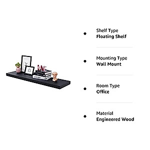 WELLAND 12" Deep Black Floating Shelves, Floating Wall Shelf, 47.24" L x 11.81" D x 2" T, Deeper Than Others, Black