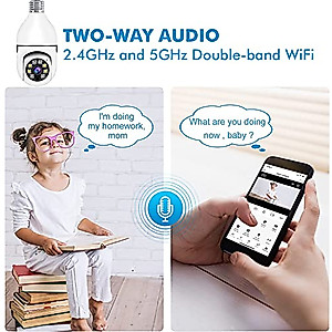 Light Bulb Security Camera 2.4GHz/5GHz WiFi 360 Wireless Light Bulb Camera for Home Security Motion Tracking Alarm, 1080P Light Socket Cameras Night Vision Two-Way Talk Compatible with Alexa, Tuya