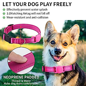 AirTag Dog Collar for Small Medium Large Dogs, Animire Soft Neoprene Padded Pet Cat Collar, Nylon Puppy Collar with Silicone Air Tag Case Holder Accessories, 9''-16'' Neck