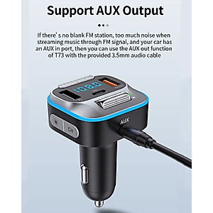 Bluetooth Car Adapter, Hi-Fi Bass Sound, Bluetooth Transmitter, FM Radio, Handsfree Calls, Fast Charging, 7 LED Colors, AUX Output, U Disk Support, Bluetooth Adapter for Car
