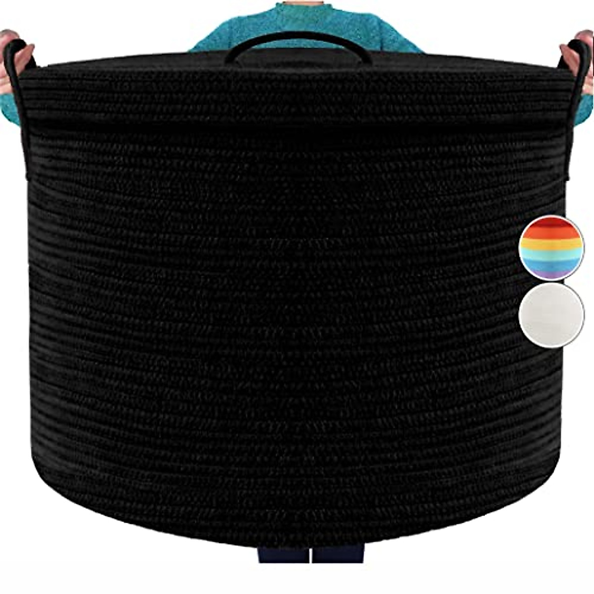 Extra Large Storage Laundry Basket 22" X 16" Cotton Rope Woven Basket for Blanket Basket with Handles for Living Room Toys Storage XXXL (Black)