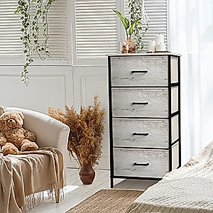 Sorbus Dresser with 4 Faux Wood Drawers - Tall Storage Unit Organizer Tower for Clothes - Bedroom, Hallway, Living Room, Closet, & Dorm Chest Furniture - Steel Frame, Wood Top, Easy Pull Fabric Bins