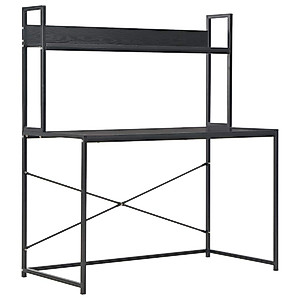 vidaXL Computer Desk: Large, Black, 47.2"x23.6"x54.3", Industrial Style Office Desk with Bookshelf, Engineered Wood, Powder-Coated Metal, Ideal for Home and Office Use
